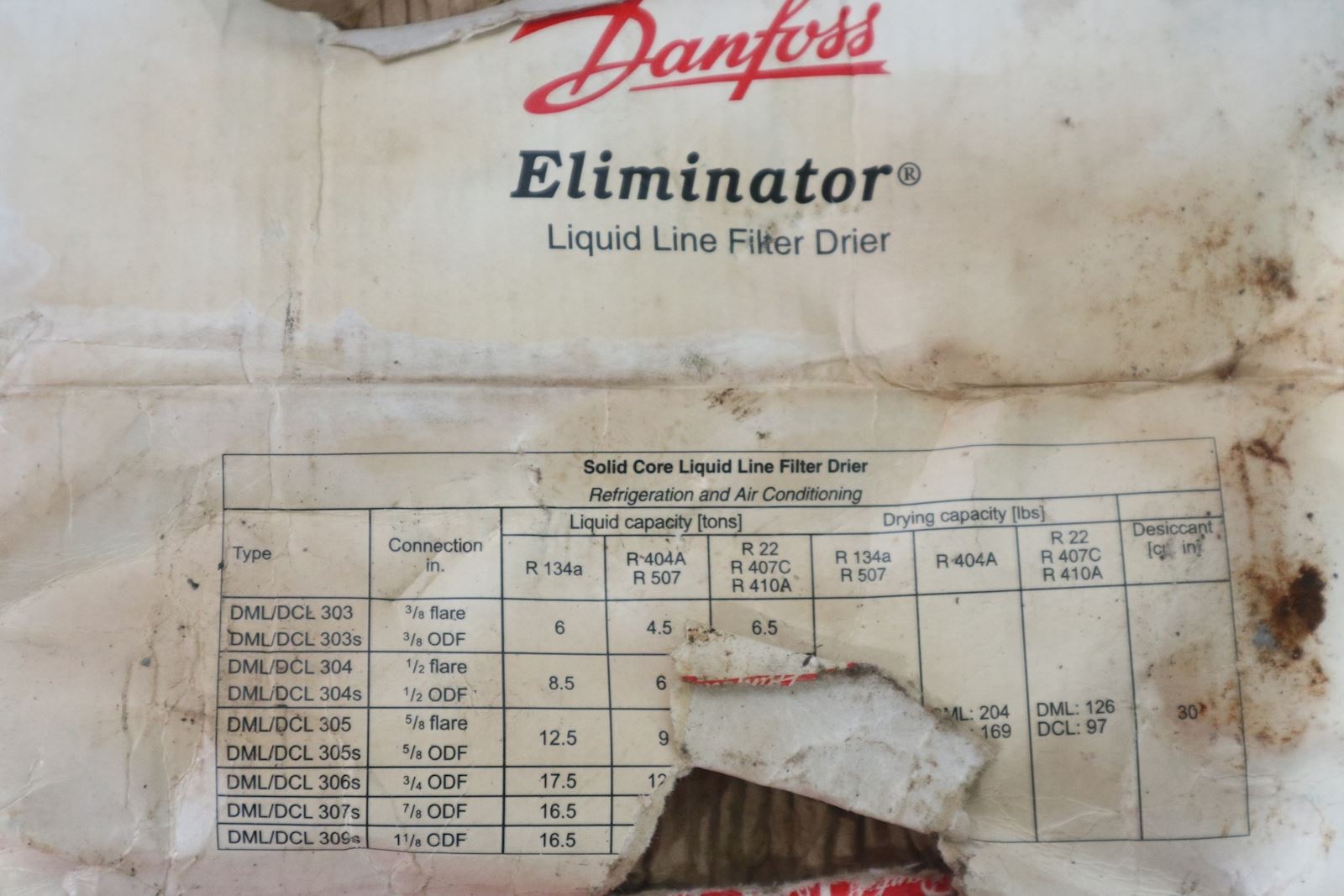 > Danfoss Eliminator Liquid Line Filter Drier DML 304 - Smedegaarden A/S