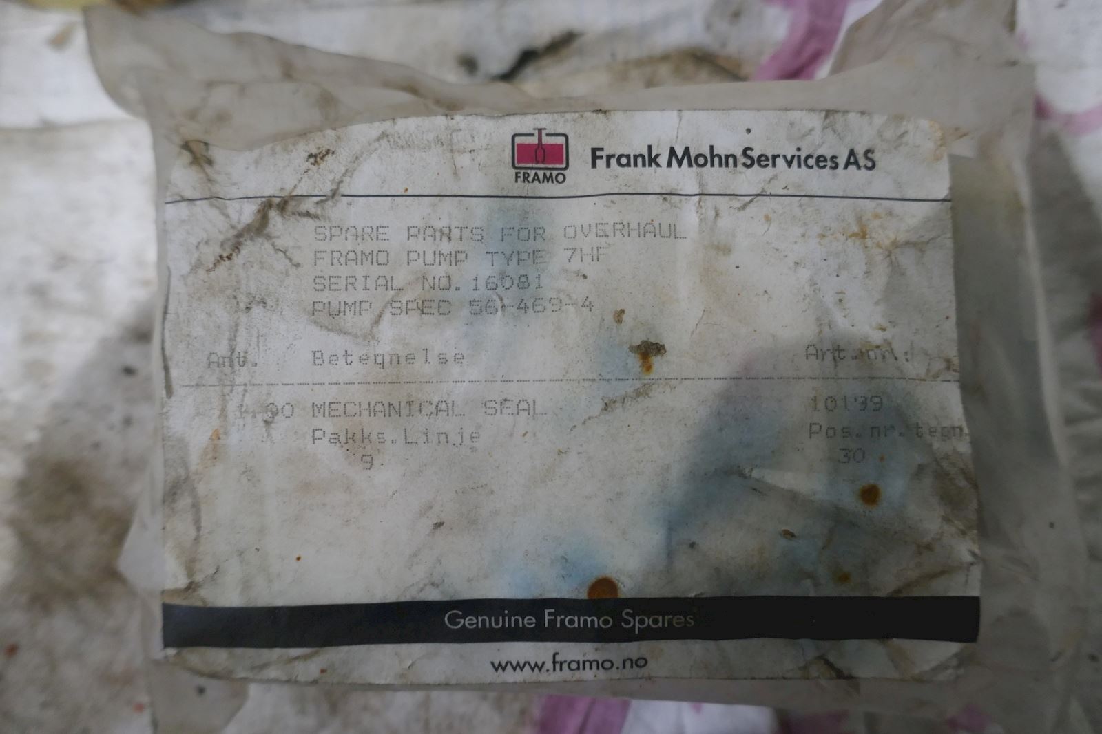 > Frank Mohn Mechanical Seal for Framo Pump 7HF - Smedegaarden A/S