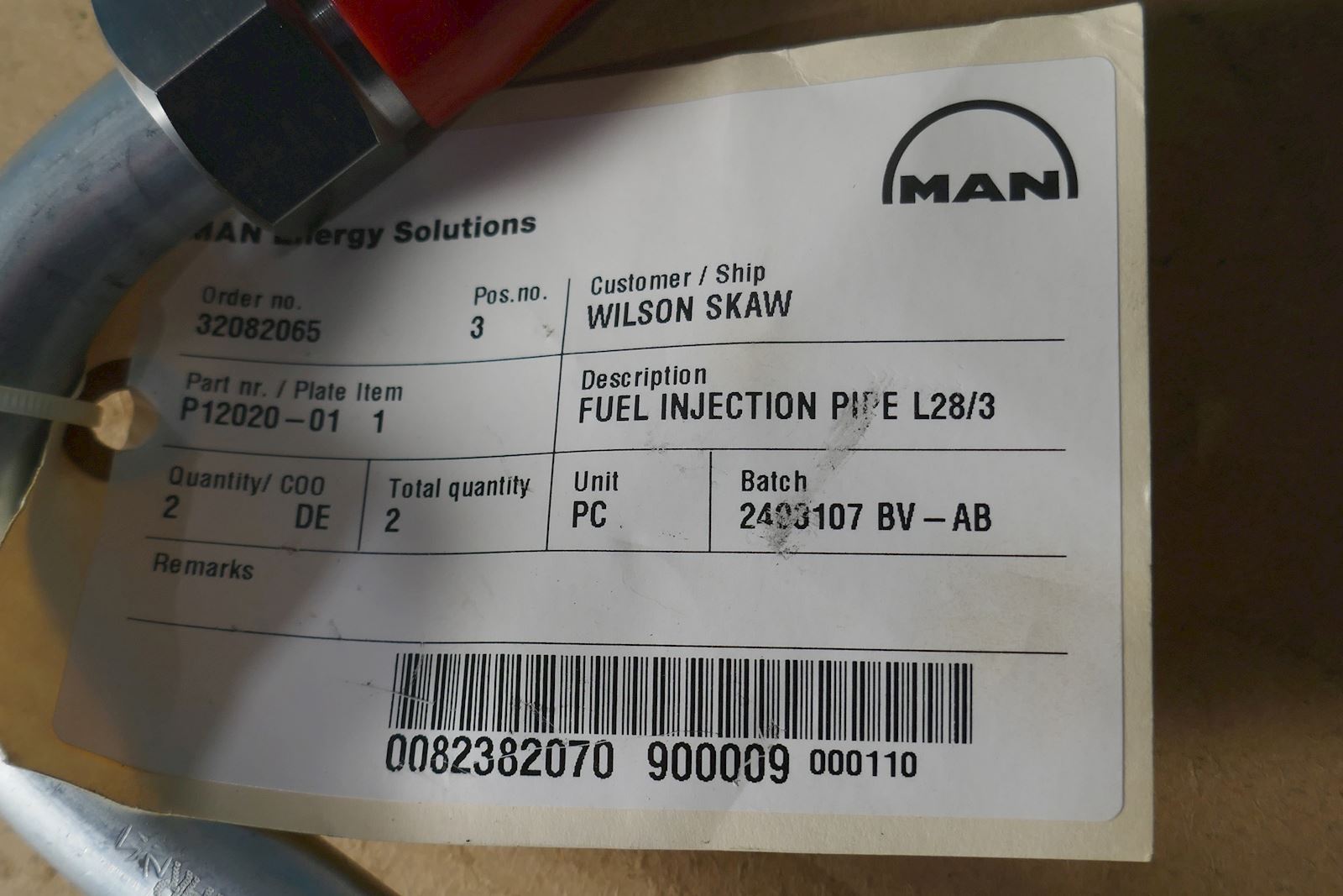 > MAN B&W Alpha Fuel Injection Pipe P12020-01 1 - Smedegaarden A/S