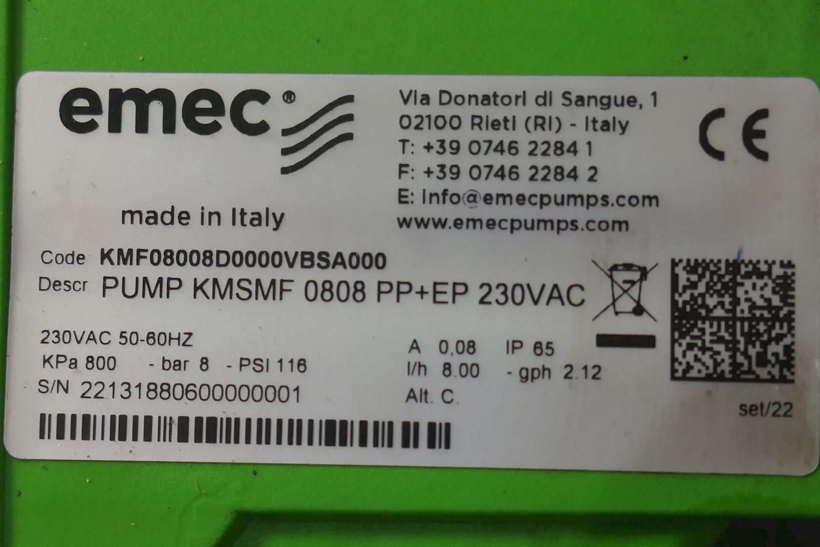 > Emec Solernoid-Driven Dosing Pump with MF Multifunction Valve KMSMF ...